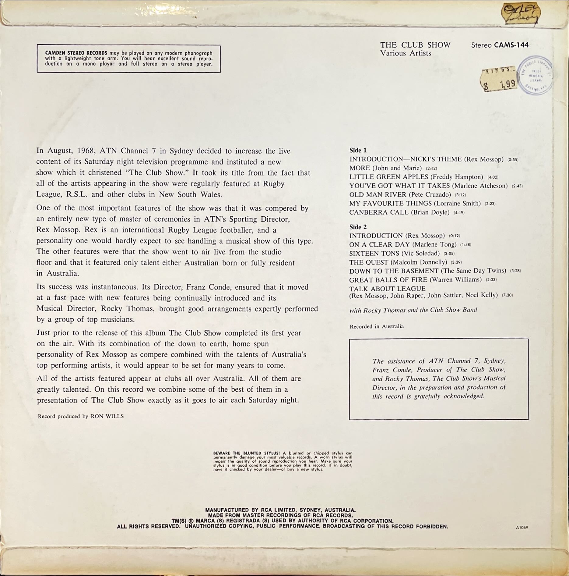 Various - The Club Show With Rex Mossop (Vinyl LP) — Record Exchange